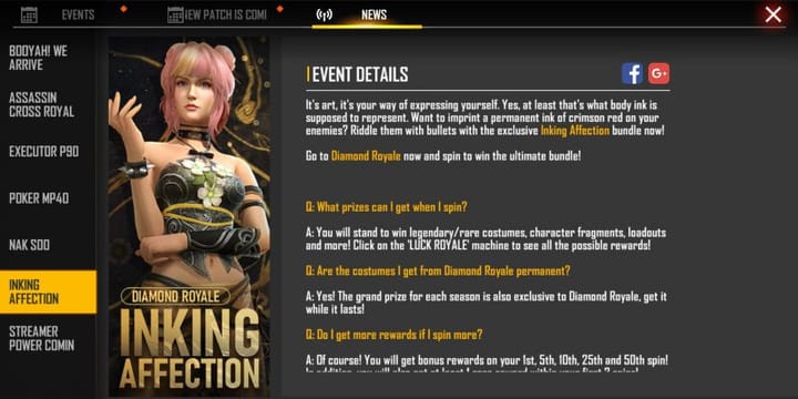 Free Fire: How to get Inking Affection rare bundle and other rewards in ...