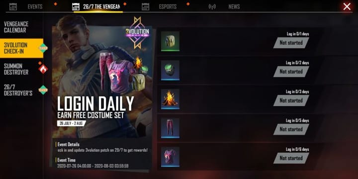 Free Fire OB23 update: 3volution check-in event complete details