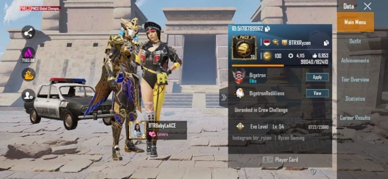 BTR Ryzen’s PUBG Mobile ID, K/D ratio, stats, setup and more