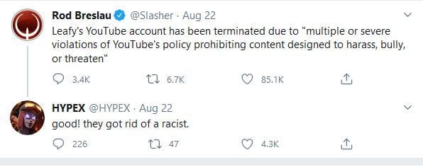 Twitch streamers are celebrating YouTuber Leafy's deplatforming