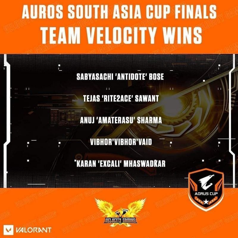 Valorant: Team Velocity emerge champions at the Aorus South Asia Cup