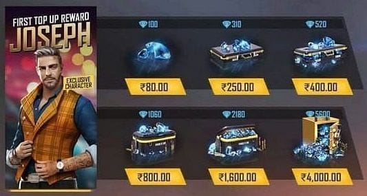 List of Free Fire top-up apps and websites