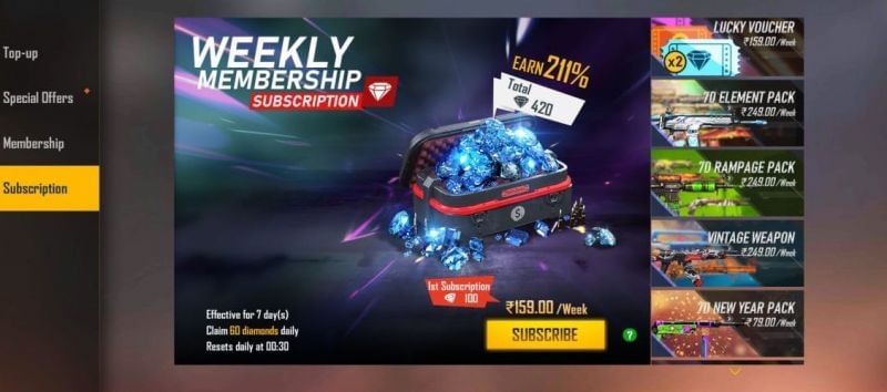 What are monthly and weekly memberships in Free Fire?