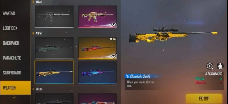 AWM Free Fire: Location, damage, stats, gun skins and more