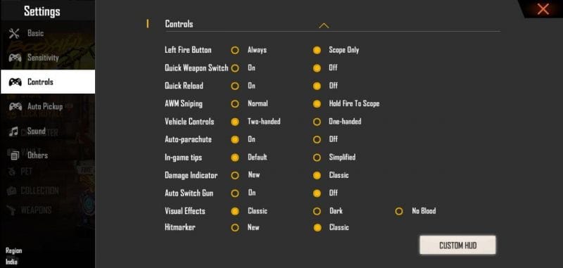 How to change controls and settings in Free Fire