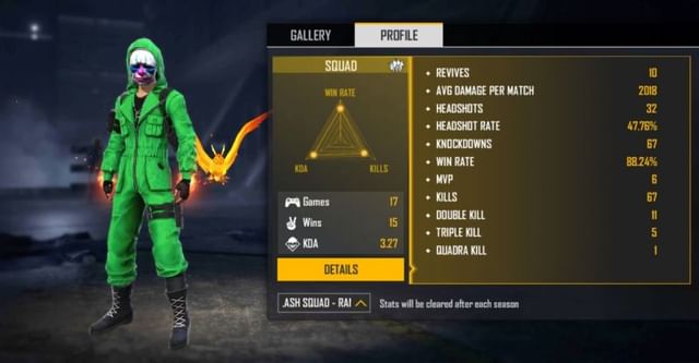 RUOK FF's Free Fire ID, lifetime stats, and other details