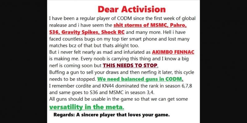 Players request Activision to nerf the Fennec's Akimbo Perk in COD Mobile