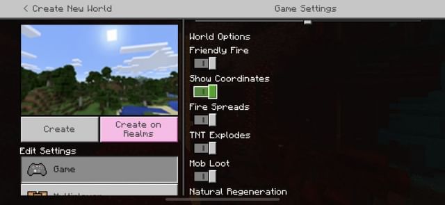 How to show coordinates in Minecraft Bedrock Edition on Android