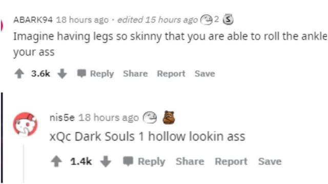 xQc compares his legs to a bodybuilder's and the result is hilarious