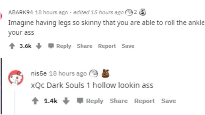 xQc compares his legs to a bodybuilder's and the result is hilarious