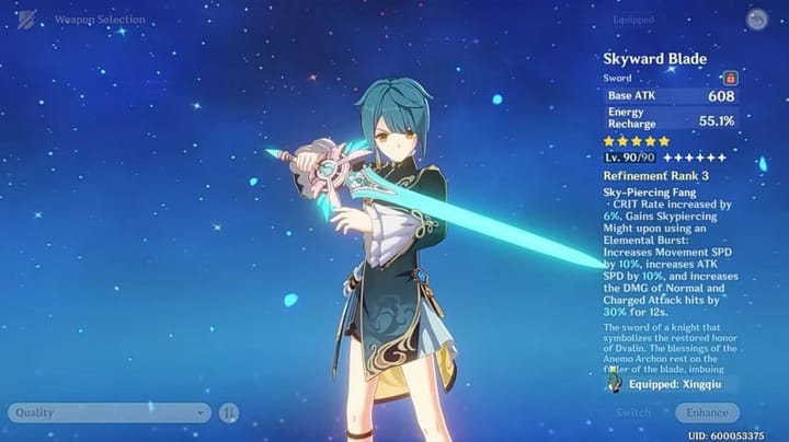 Skyward Blade in Genshin Impact: Suitable characters, Stats, and ...