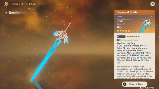 Skyward Blade in Genshin Impact: Suitable characters, Stats, and ...