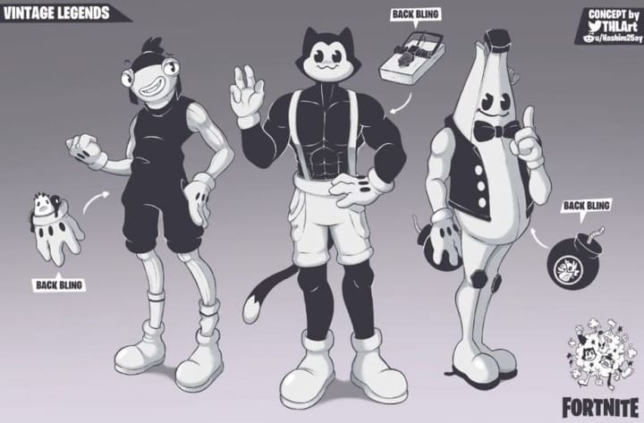 Comic book variants of Meowscles, Peely and Fishstick Fortnite skins ...