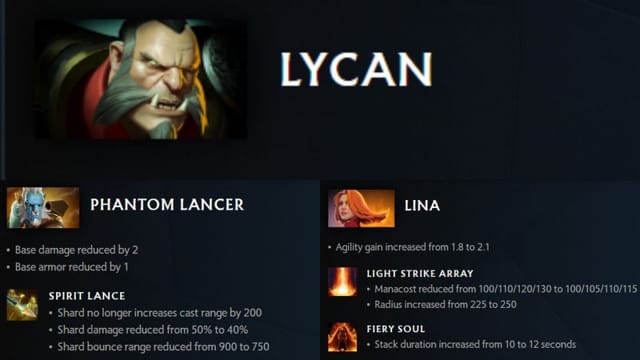 Dota 2 update 7.29b: Major changes to Lycan, Lina, Phantom Lancer, and more