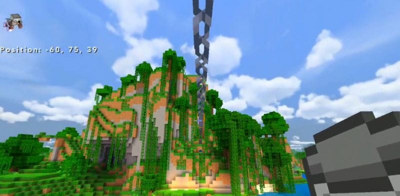 Minecraft Bedrock player creates a simple zipline