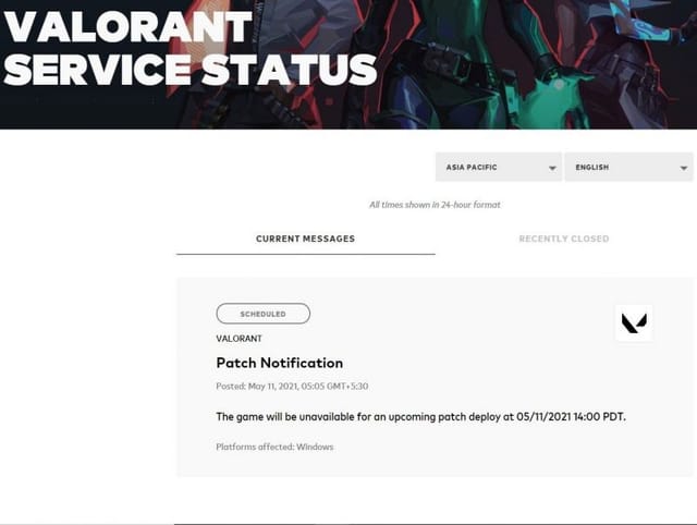 Valorant servers will be unavailable from 14:00 PDT today as patch 2.09 ...