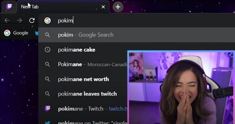 Pokimane reacts to an odd search showing up on fellow streamer’s browser