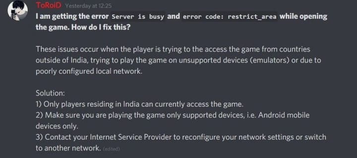 How to fix 'Server Busy, restrict area' error code in Battlegrounds Mobile India (BGMI)