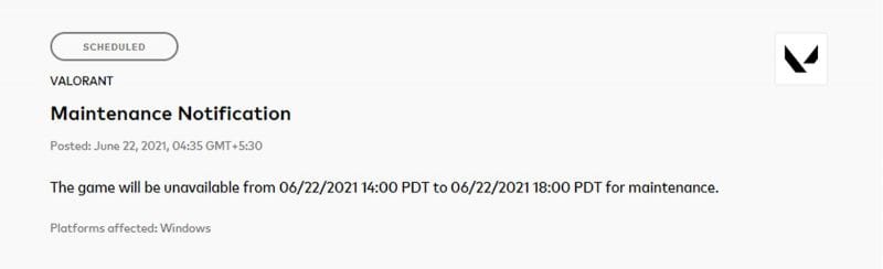 Valorant servers will go into maintenance today from 14:00 PDT prior to ...