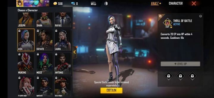 List of all active character abilities in Free Fire