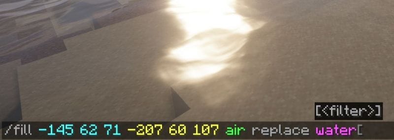 How to mass remove water in Minecraft using commands