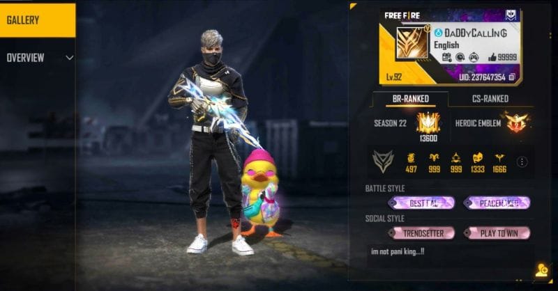 Daddy Calling's Free Fire ID, monthly income, real name, and stats revealed