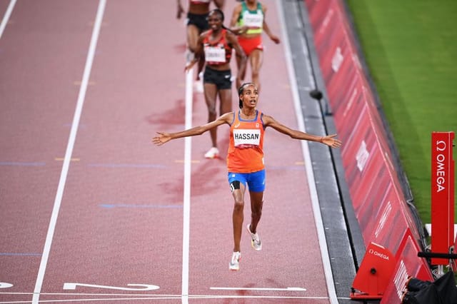 Dutch athlete Sifan Hassan wins gold in the women's 5,000m final at the Tokyo Olympics