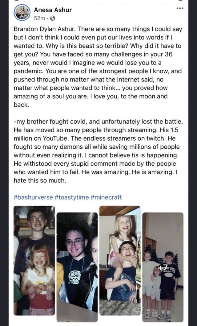 Popular Minecraft streamer Bashurverse dies of COVID-19 complications