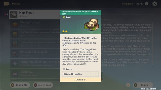 Sayu's birthday in Genshin Impact: Date, rewards, and mail details