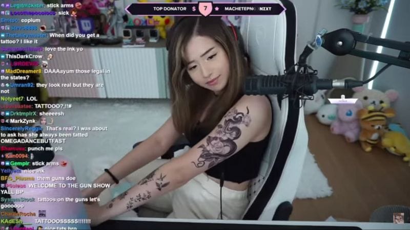 Pokimane shows off her new tattoos on livestream, chaos ensues