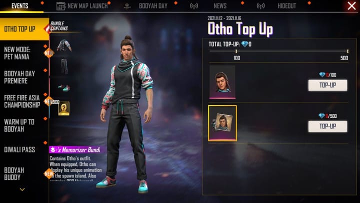 Free Fire Otho top-up event: Get new character and bundle for free