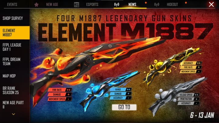 How to get legendary M1887 gun skins in Garena Free Fire this week