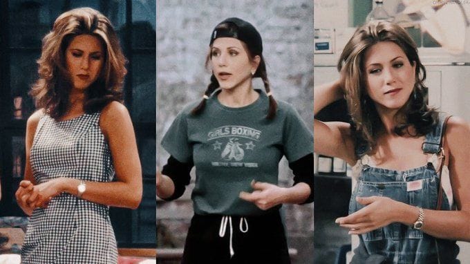 Rachel Green wearing iconic and trendy outfits in Friends