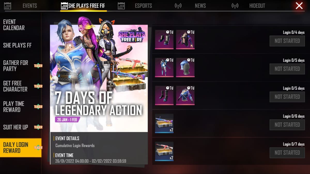 Free Fire Login Event for January 2022: Full list of rewards revealed