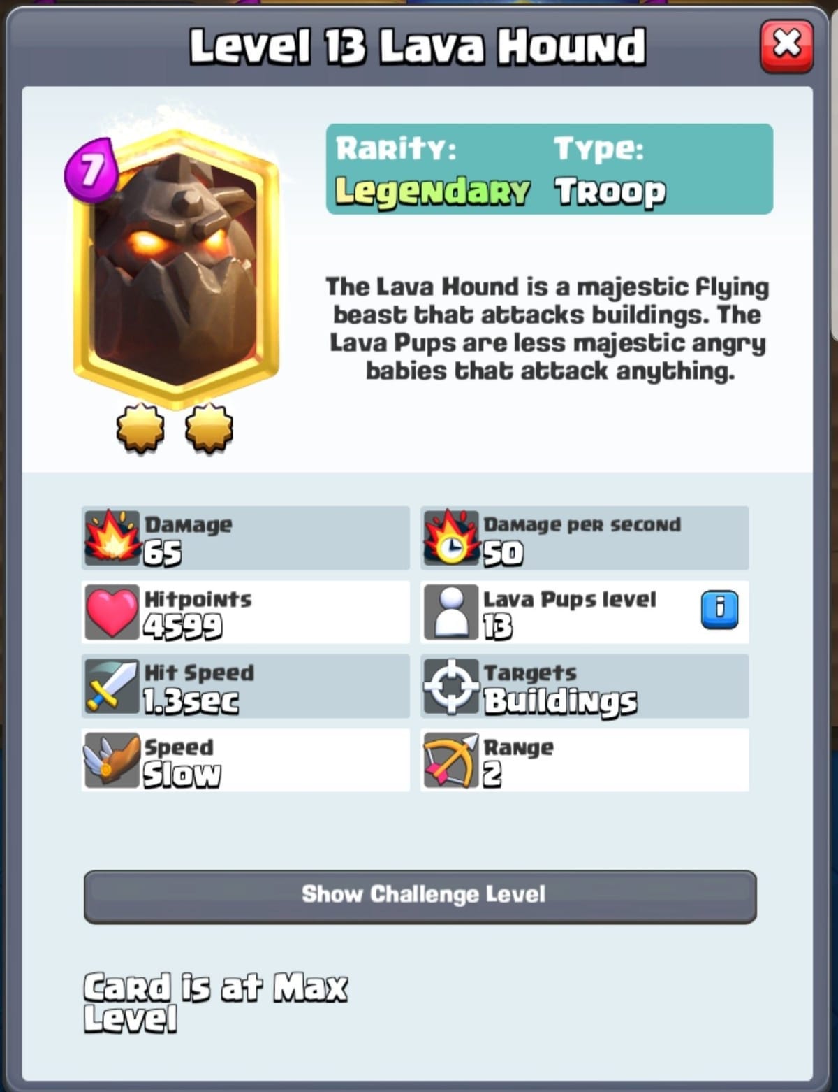 Clash Royale Legendary card Lava Hound