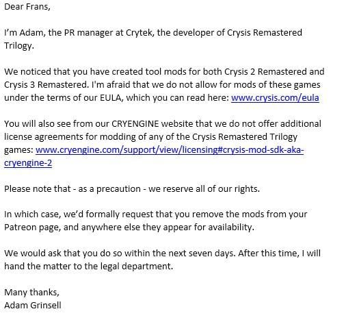 Crytek takes down photo mods for Crysis 2 and 3 Remastered