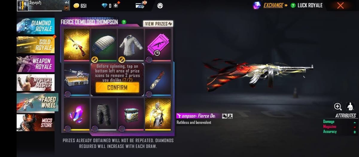 How to get Fierce Demilord Thompson skin in Garena Free Fire