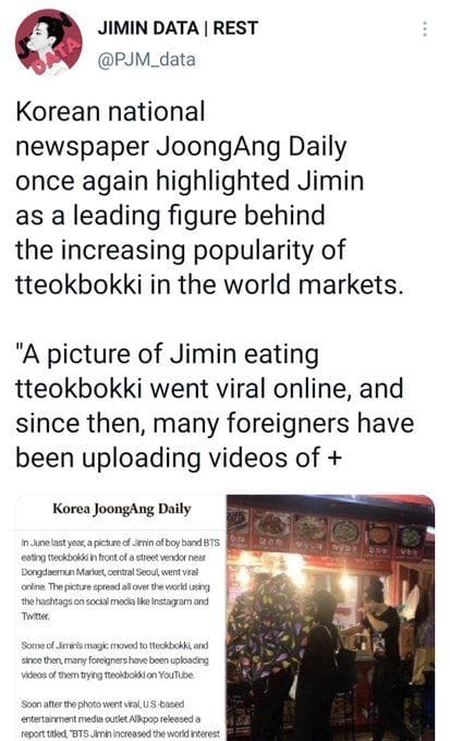 BTS' Jimin contributes to high exports of Tteokbokki (rice cakes) and ...