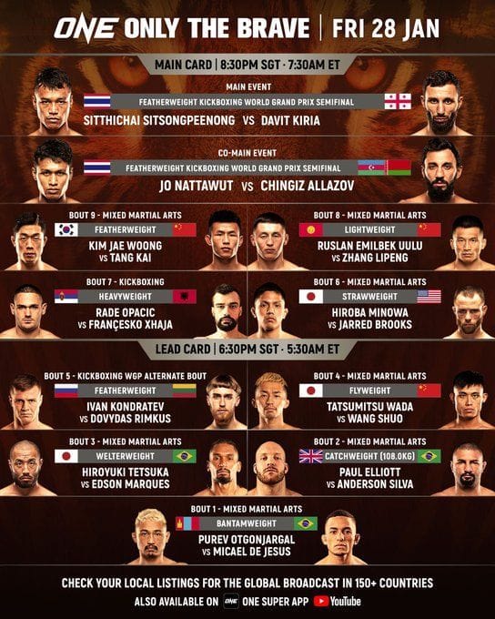 ONE Championship fight card for ONE: Only The Brave