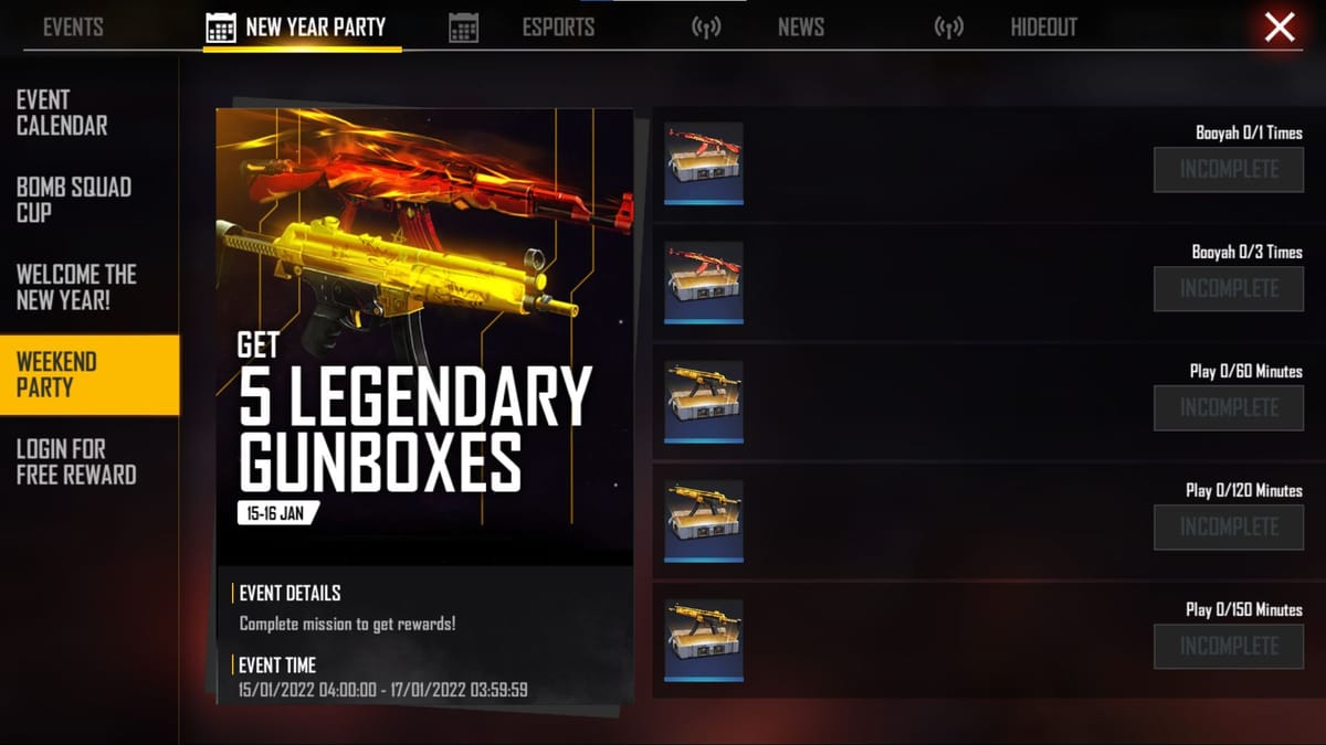 How to get 5 Legendary gunboxes for free in Garena Free Fire this week