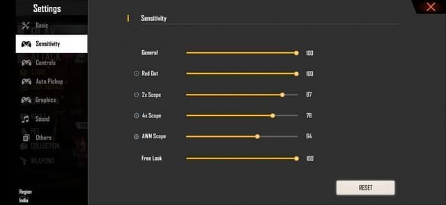 Best Free Fire sensitivity settings for quick movements and headshots