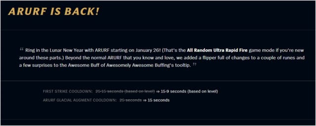 ARURF will make a return to League of Legends along with patch update 12.2