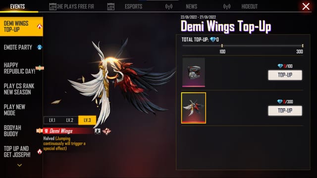 How to get rare Demi Wing skin for free in Garena Free Fire this week