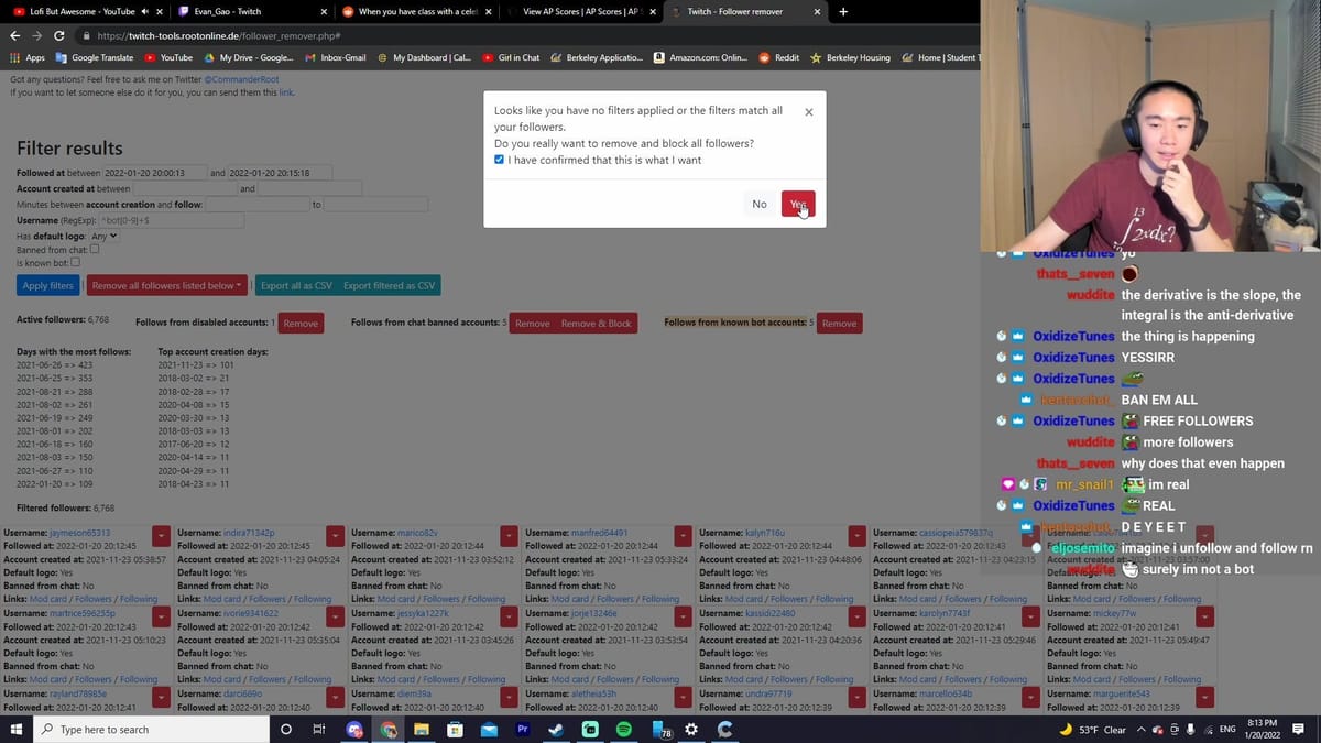 Twitch streamer mistakenly removes all of his followers while purging bots