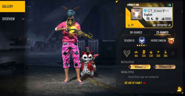 GT King’s Free Fire ID number, stats, monthly earnings, and more revealed