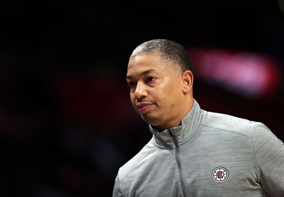 LA Clippers' head-coach Tyronn Lue received a water spray in the locker ...