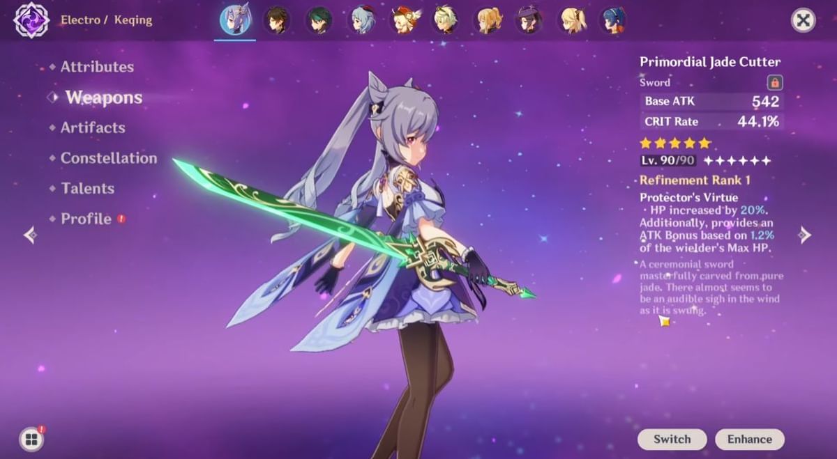 Primordial Jade Cutter in Genshin Impact: Suitable characters, stats ...