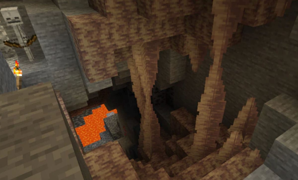 Minecraft Redditor makes the dripstone rain over the terrain in-game