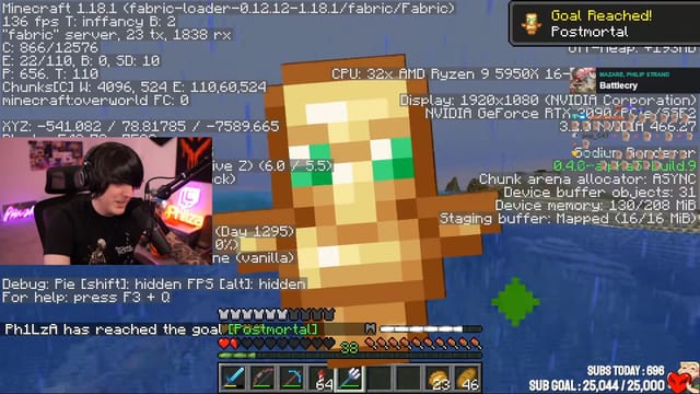 Minecraft streamer Ph1LzA flies superfast with trident on Origins SMP