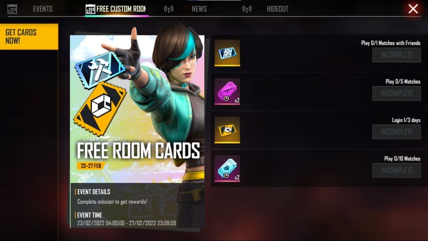 How to get free room cards in Free Fire MAX this week (February 23-27)